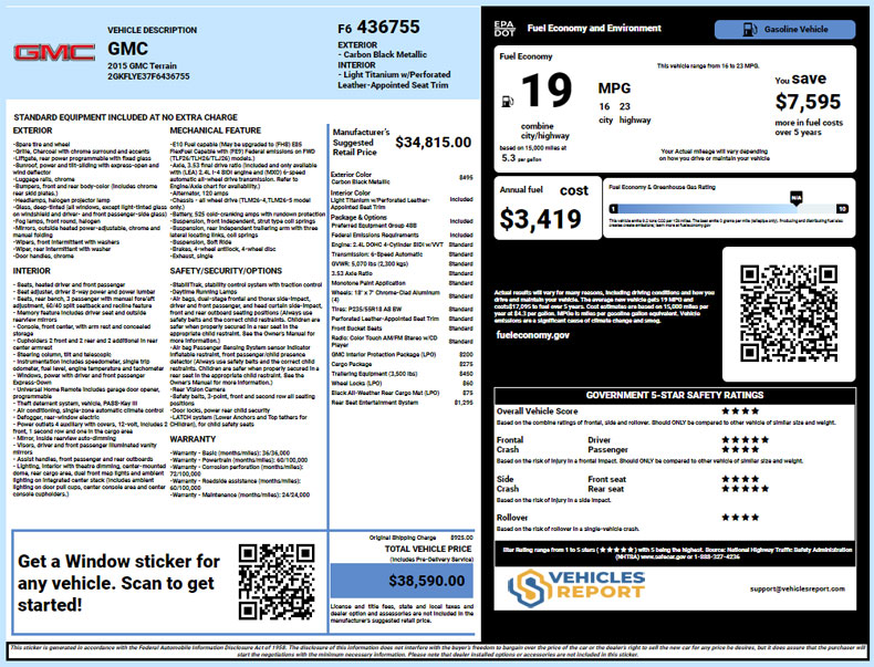Lookup GMC Window Stickers By VIN - Vehicles Report