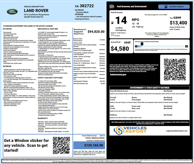 Land Rover Window Sticker Lookup Tool By Vehicles Report - Vehicles Report