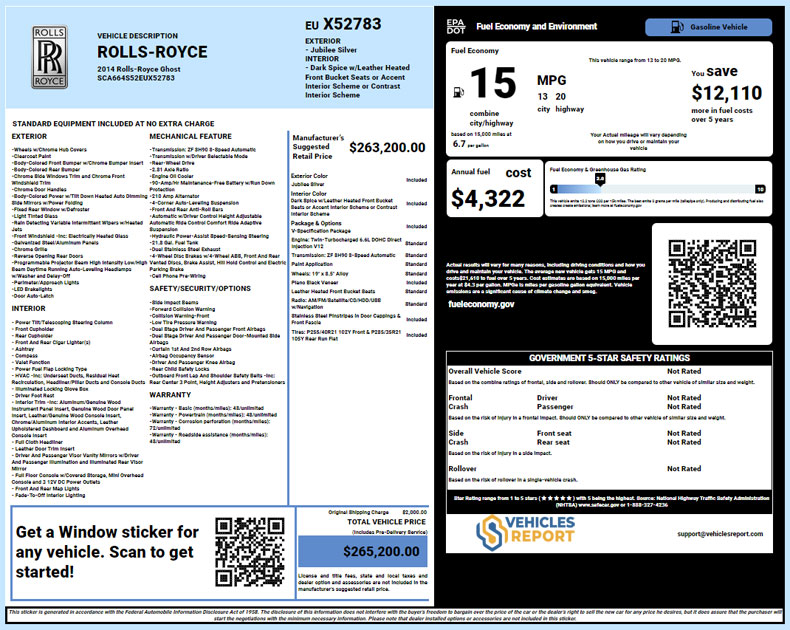 Lookup Rolls Royce Window Stickers By VIN - Vehicles Report